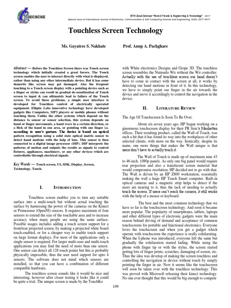 Touchless Screen Technology: II. L R | PDF | Touchscreen | Computer Monitor