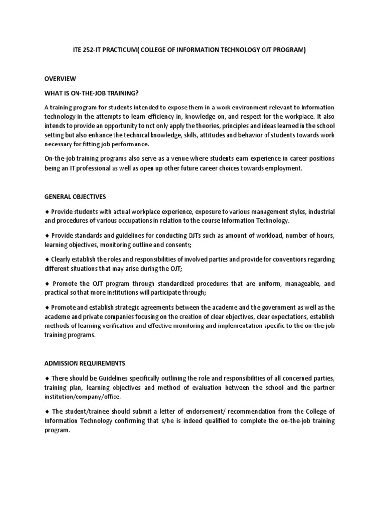 Ite 252-It Practicum (College of Information Technology Ojt Program ...