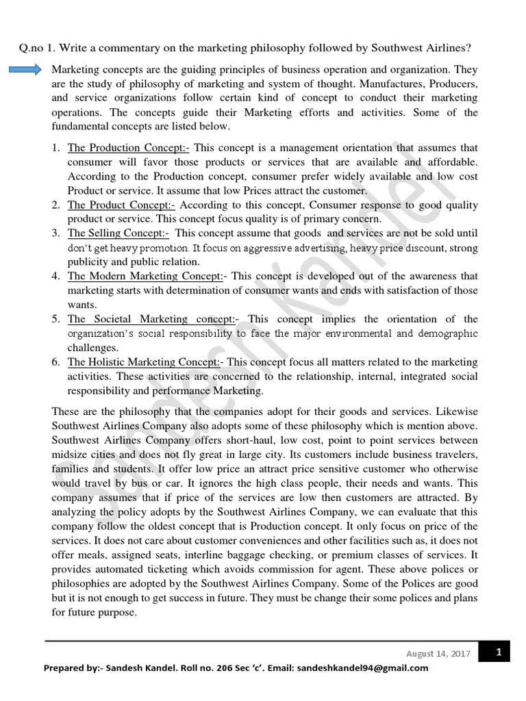 Southwest Airlines Marketing Philosophy | PDF | Airlines | Marketing