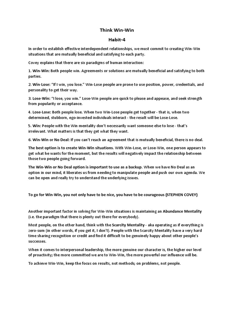 Achieving Win-Win: Understanding the Six Paradigms of Human Interaction ...