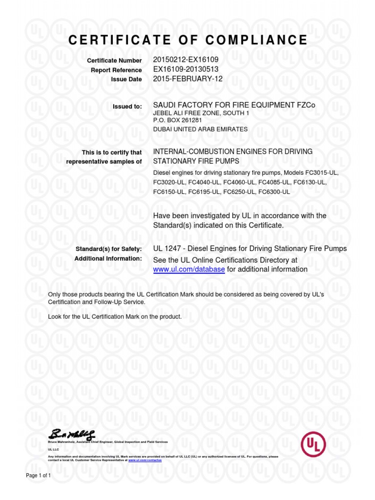 UL Listing Diesel Engines | PDF