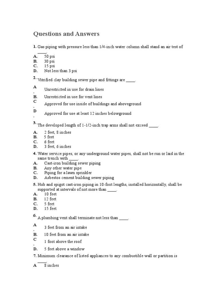 Plumbing Code Questions and Answers | PDF | Plumbing | Water Heating