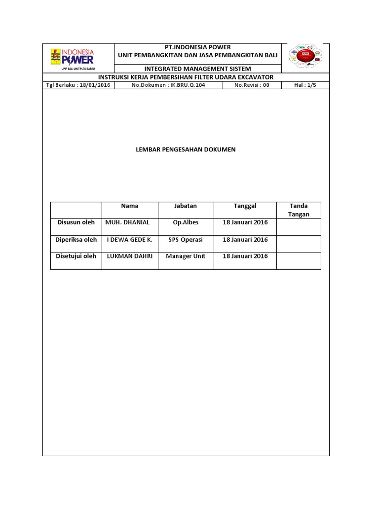 Intruksi Kerja Pembersihan Filter Udara | PDF