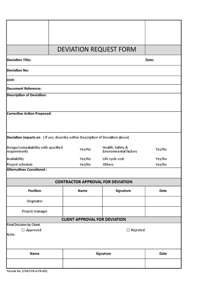 Deviation Request Form: Contractor Approval For Deviation | PDF