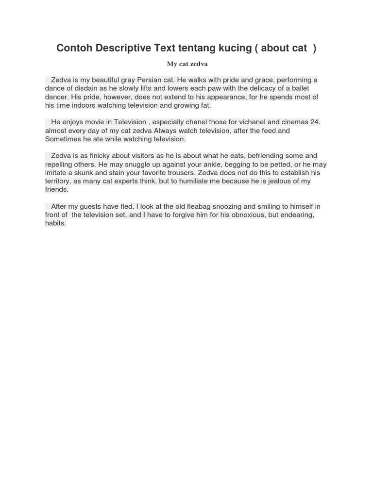 Contoh Descriptive Text Tentang Kucing (About Cat) | PDF | Dances ...