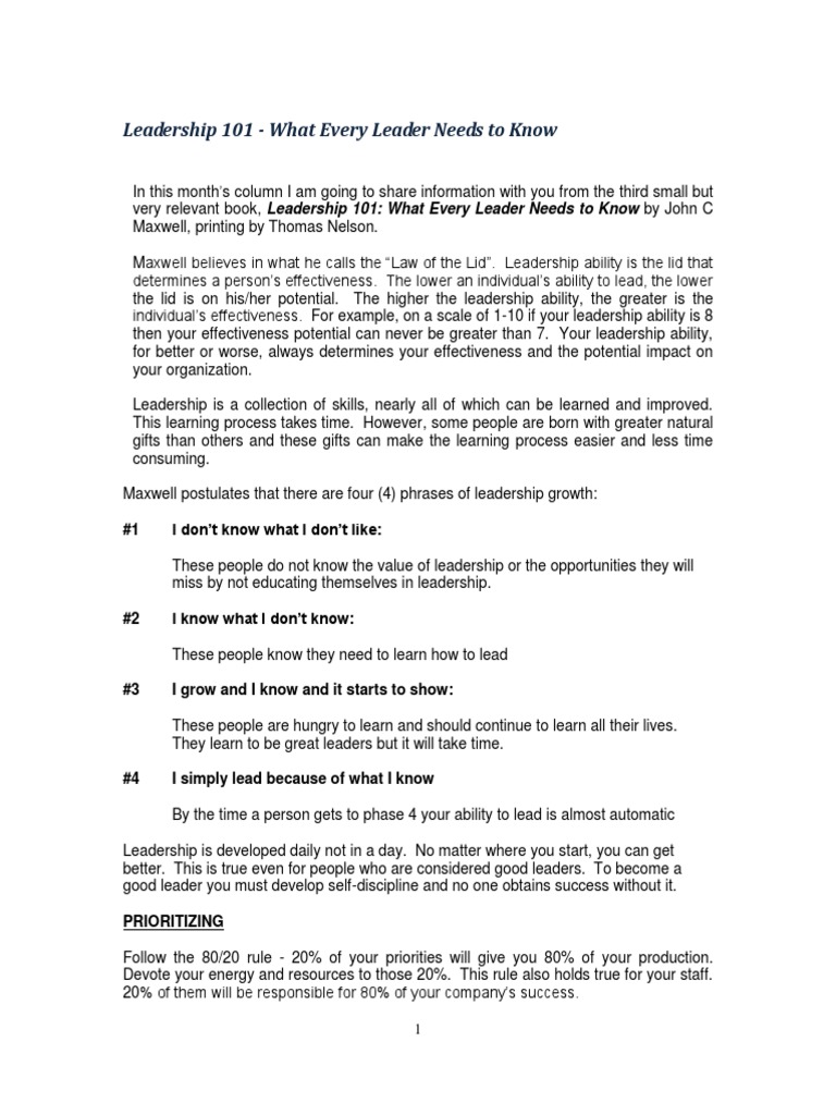 Leadership Summary Leadership 101 PDF | PDF | Leadership | Applied ...