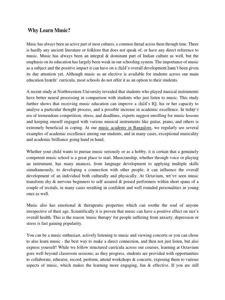 Why Learn Music | PDF | Clinical Psychology | Cognitive Science