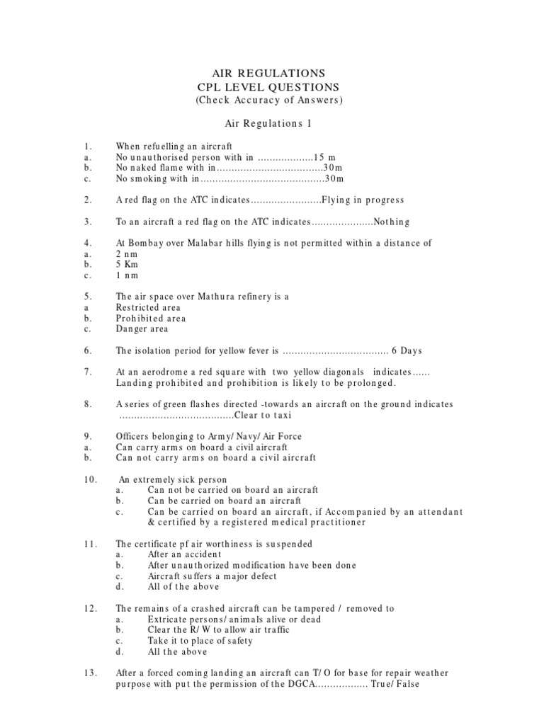 Air Regulations CPL Level Questions | PDF | Instrument Flight Rules ...