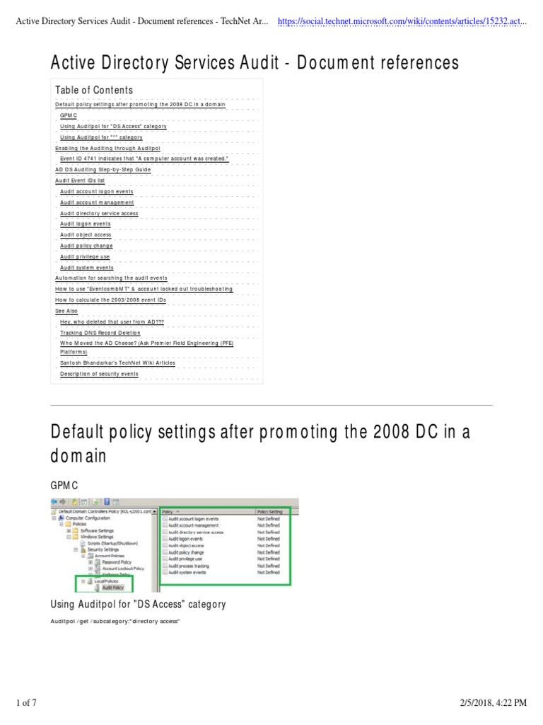 Active Directory Services Audit - Document References | PDF | Active ...