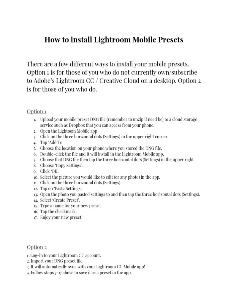How To Install Lightroom Mobile Presets | PDF