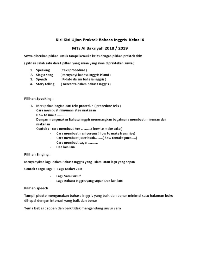 Ujian Praktek Bahasa Inggris | PDF