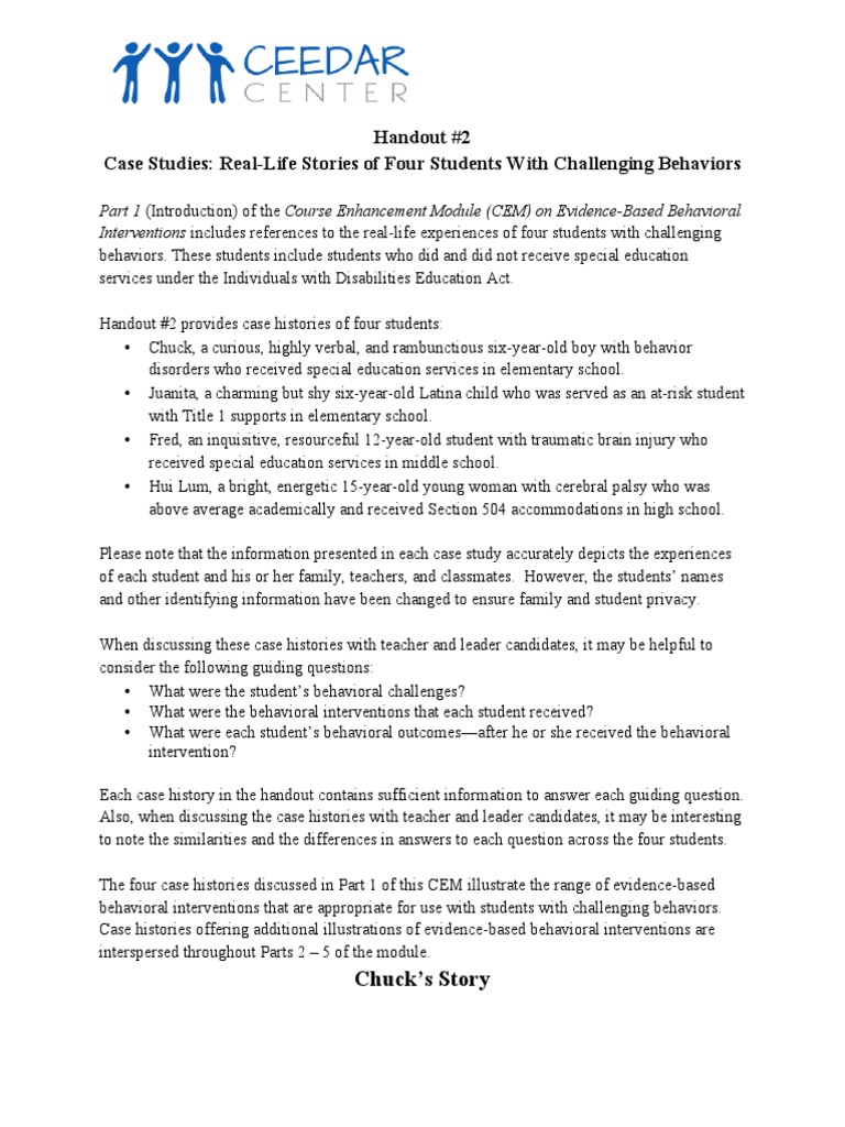Handout 2 Case Studies | PDF | Special Education | Teachers