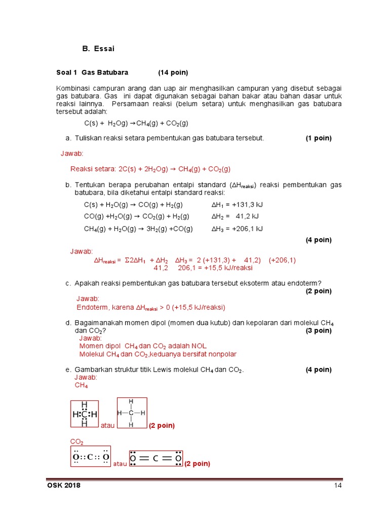 Kunci Jawaban OSK Kimia 2018 Bagian Isian | PDF