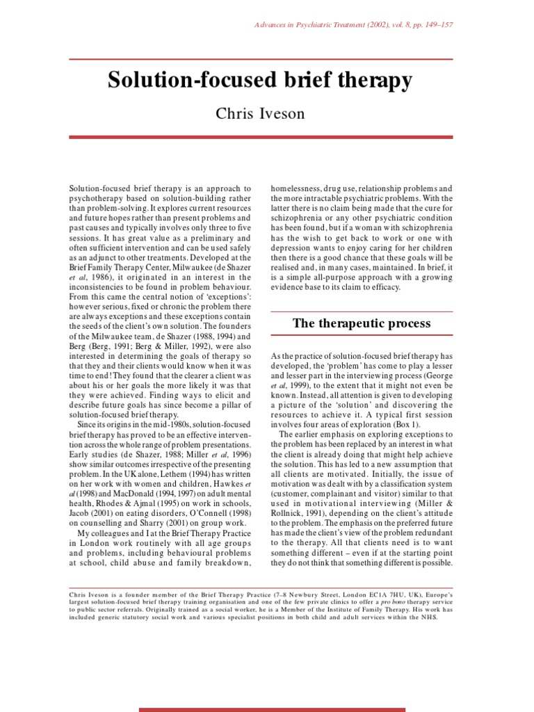 Solution-Focused Brief Therapy Overview | PDF | Therapy | Psychotherapy