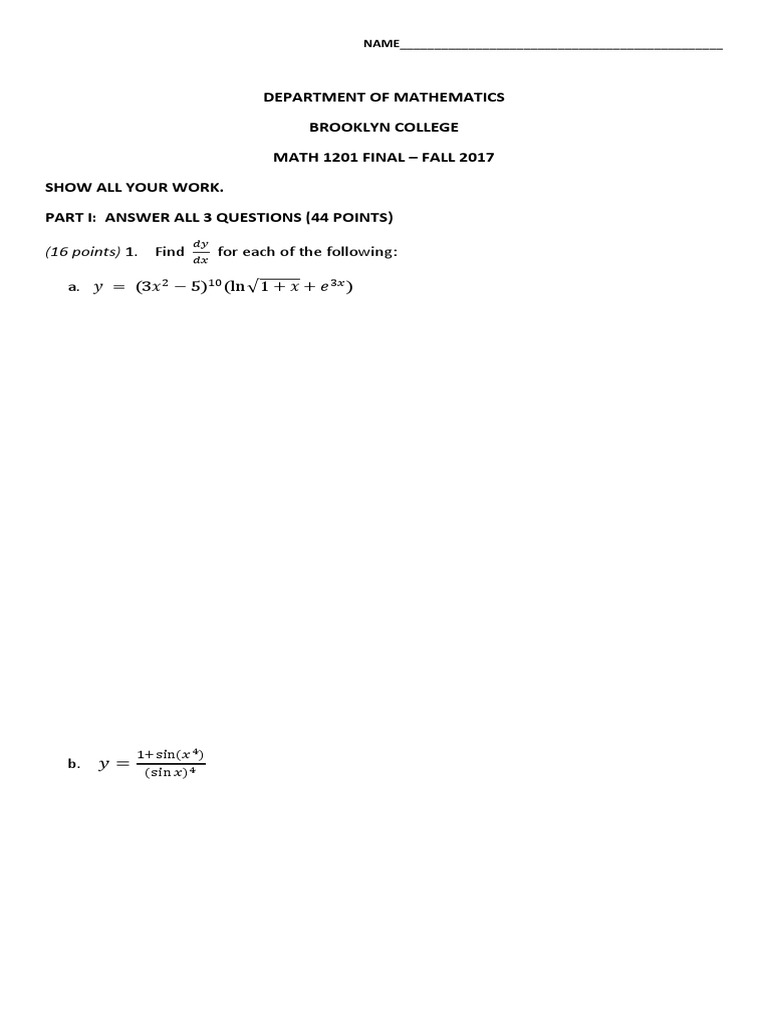 Math 1201 Final Fall 2017 | PDF | Tangent | Mathematical Relations