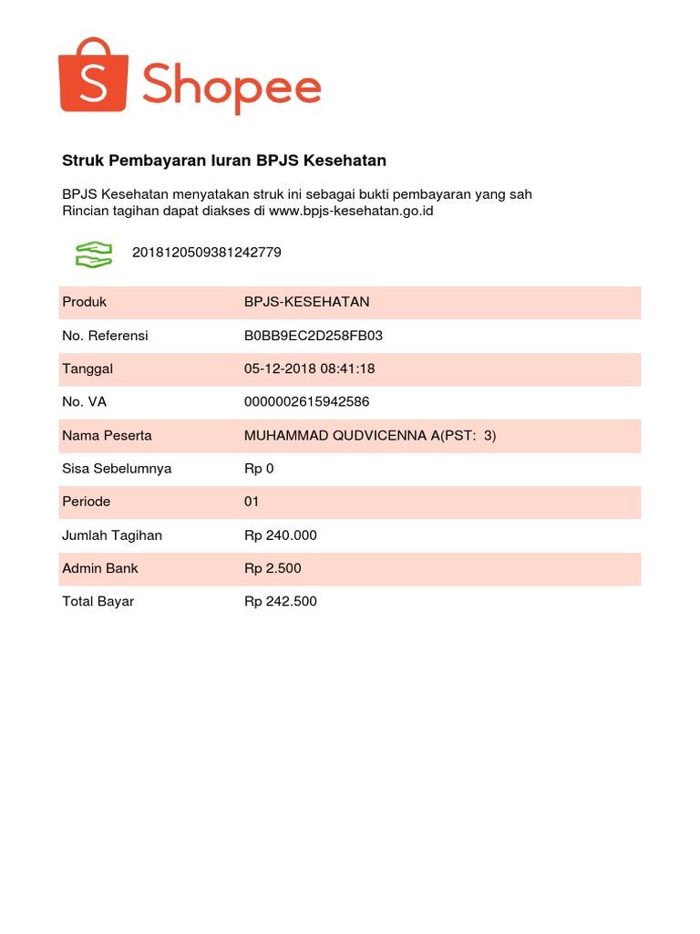 Struk Bpjs Shopee | PDF