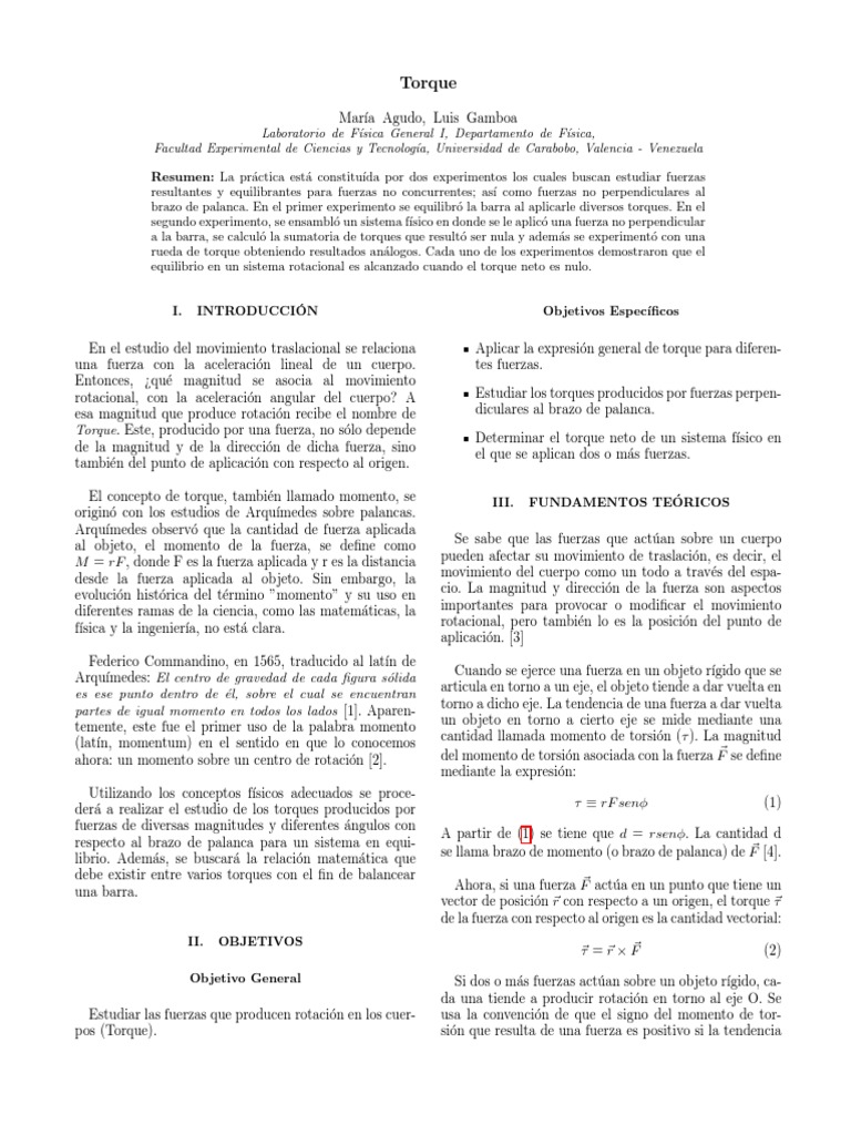 Equilibrio rotacional: Estudio experimental del torque neto nulo en ...
