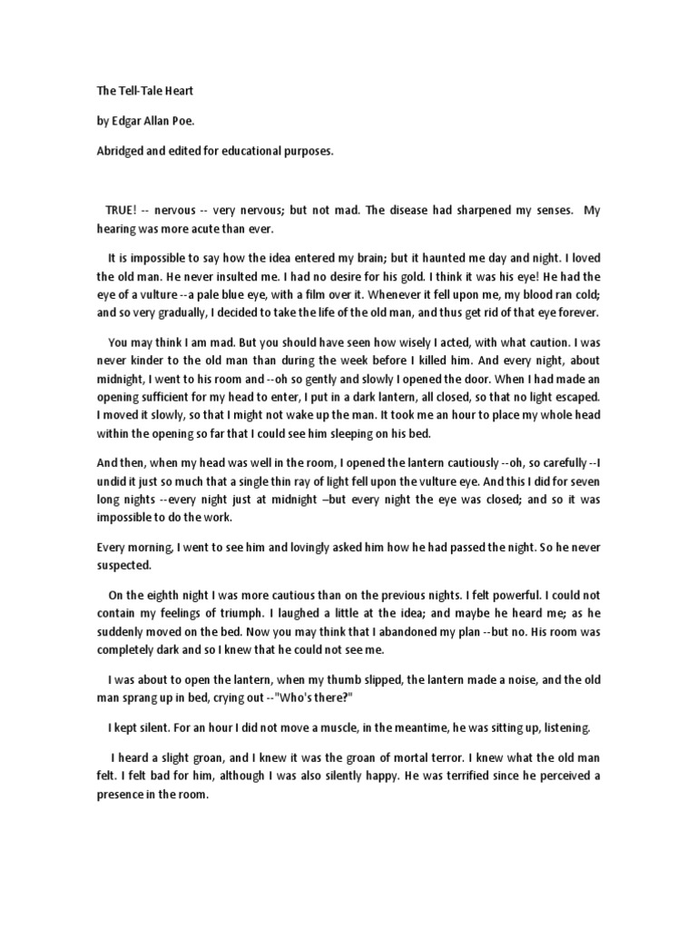 The Tell-Tale Heart - Poe - Abridged | PDF