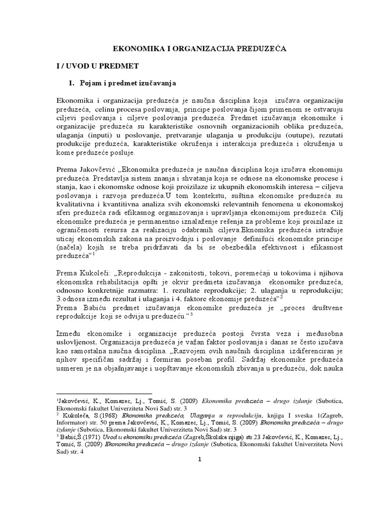 Ekonomika I Organizacija Preduzeca | PDF