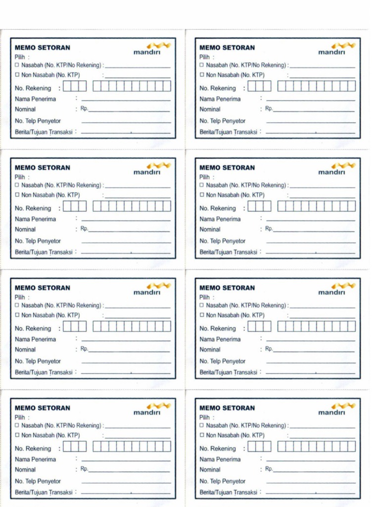 Memo Setoran Bank Mandiri | PDF