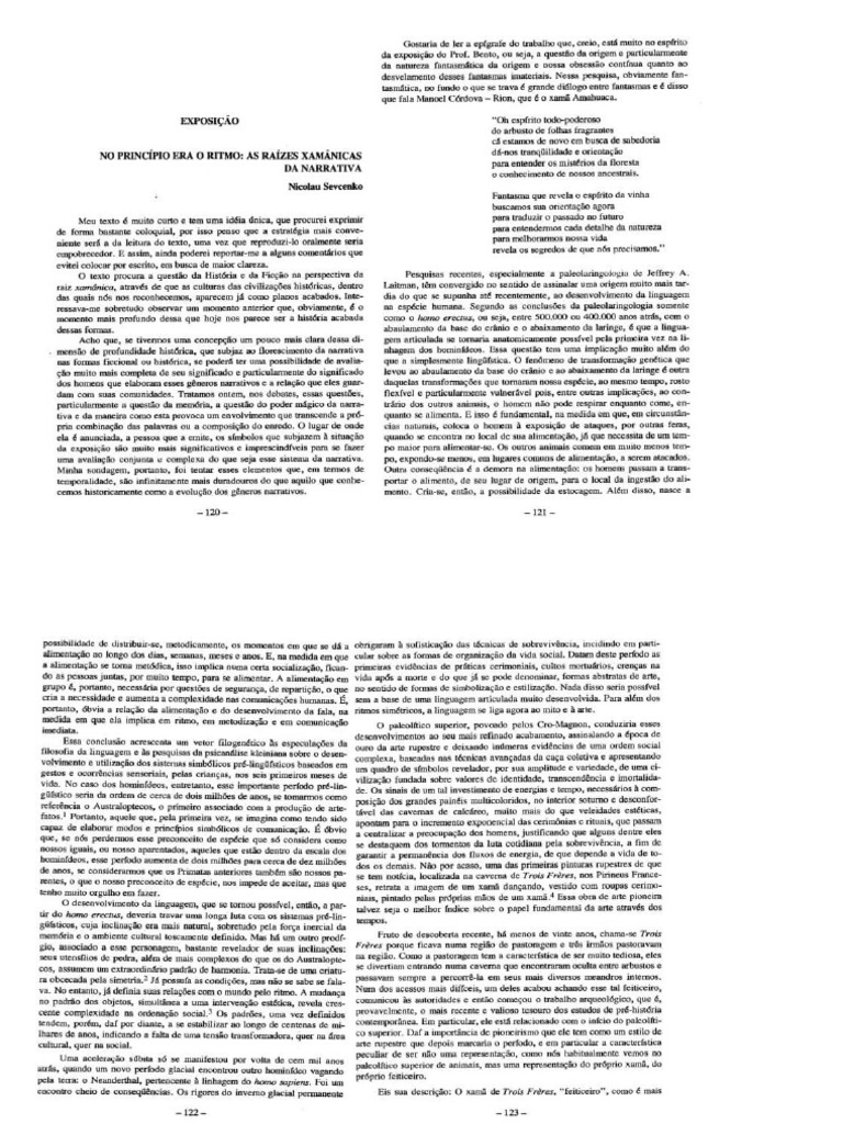 SEVCENKO Nicolau - No Princípio Era o Ritmo - As Raízes Xamânicas Da Narrativa | PDF