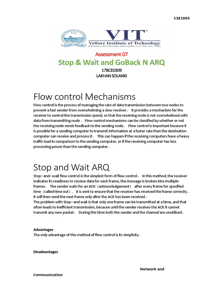 Flow Control Mechanisms: Stop & Wait and Goback N Arq | Download Free PDF | Transmission Control ...