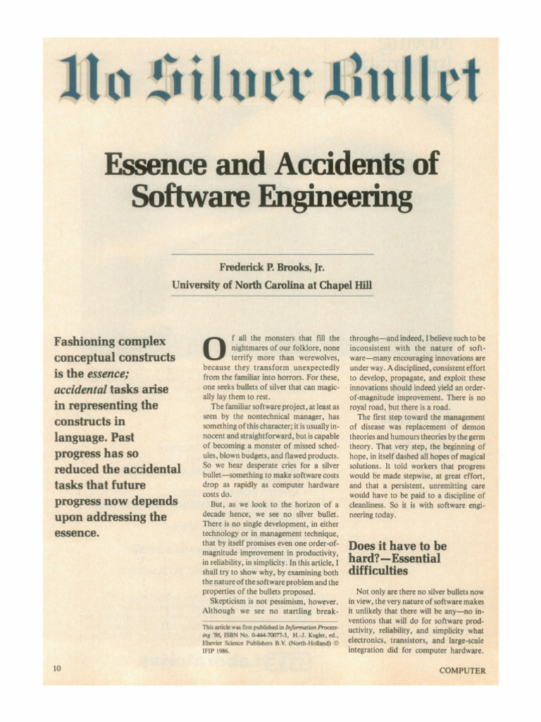 No Silver Bullet, Essence and Accidents of Software Engineering | PDF | Werewolves | Computer ...