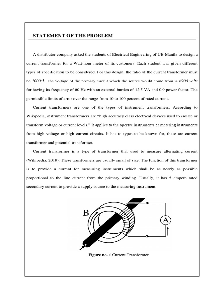 Statement of The Problem: Figure No. 1 Current Transformer | PDF ...