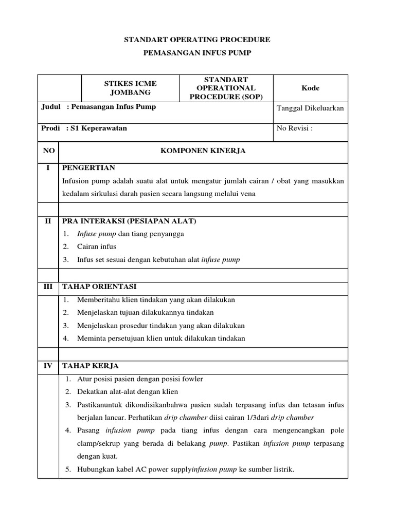 SOP Infus Pump | PDF