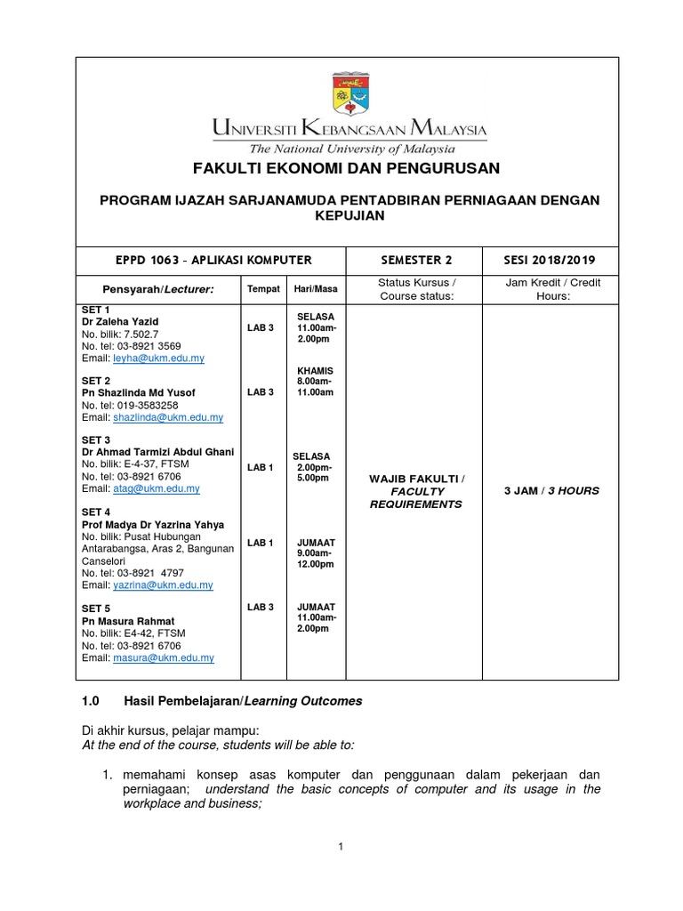 RangkaKursus EPPD 1063 SEM 2 SESI 20182019 | PDF | Komputer
