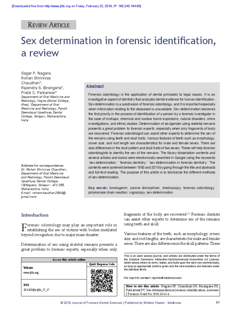 Sex Determination In Forensic Identification A Review Eview Rticle