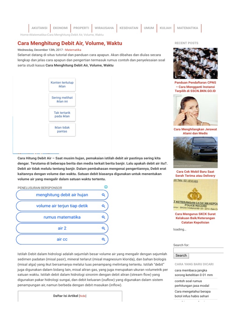 Cara Menghitung Debit Air, Volume, Waktu - Pengertian Rumus Hitung ...