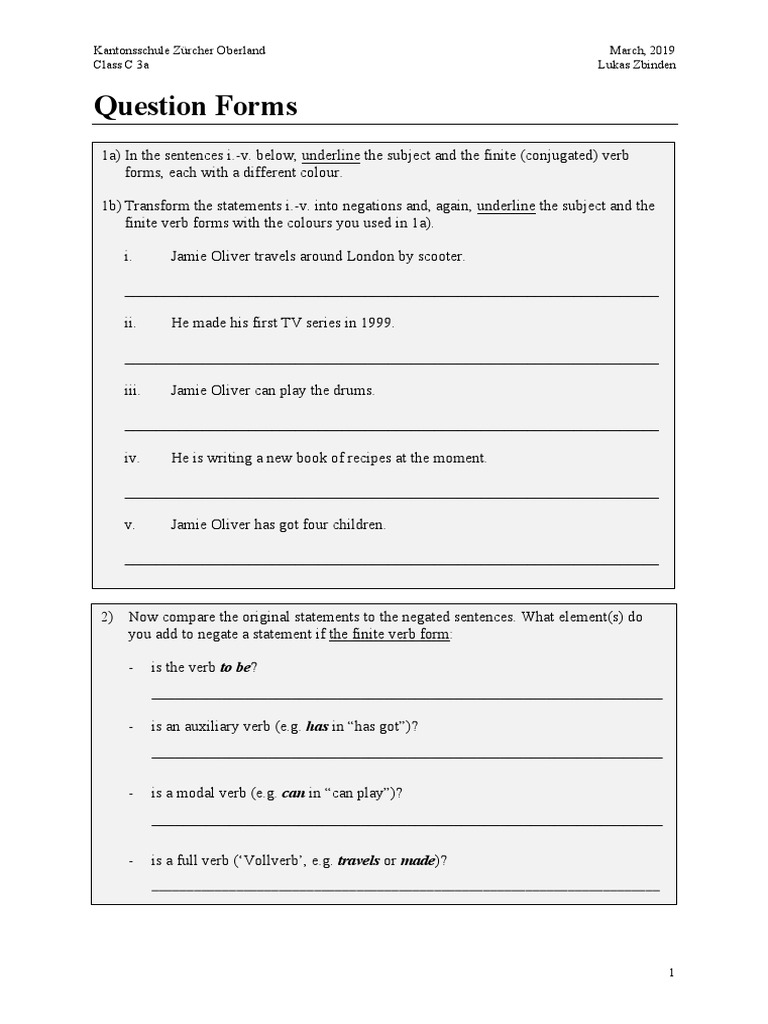 Question Forms | PDF | Verb | Question