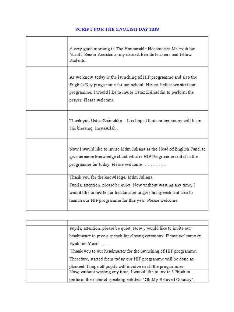 Teks For English Day 2018 | PDF