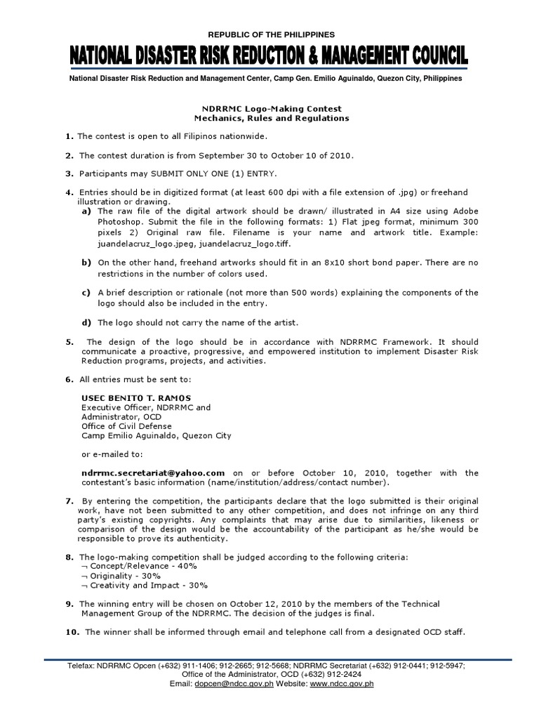 NDRRMC Logo-Making Contest Guidelines | PDF | Raw Image Format | Business