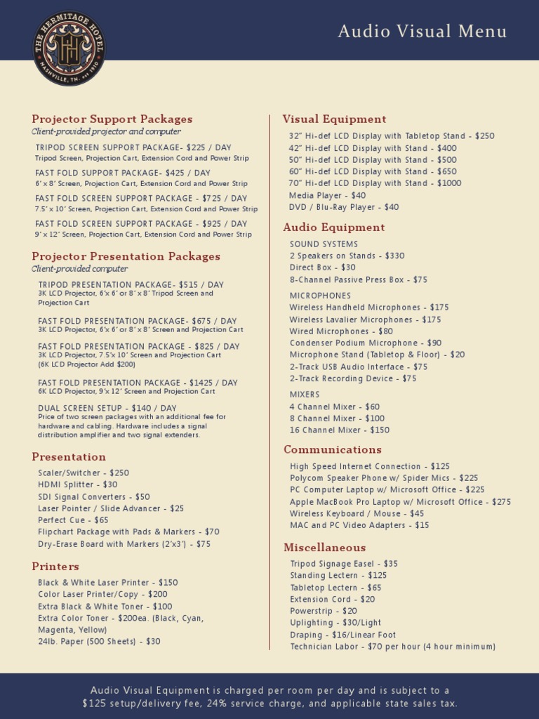 Audio Visual Menu 2019 Hermitage | PDF | Personal Computers | Laptop