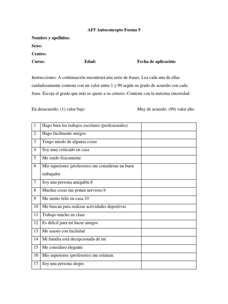 AF5 Autoconcepto Forma 5 | PDF