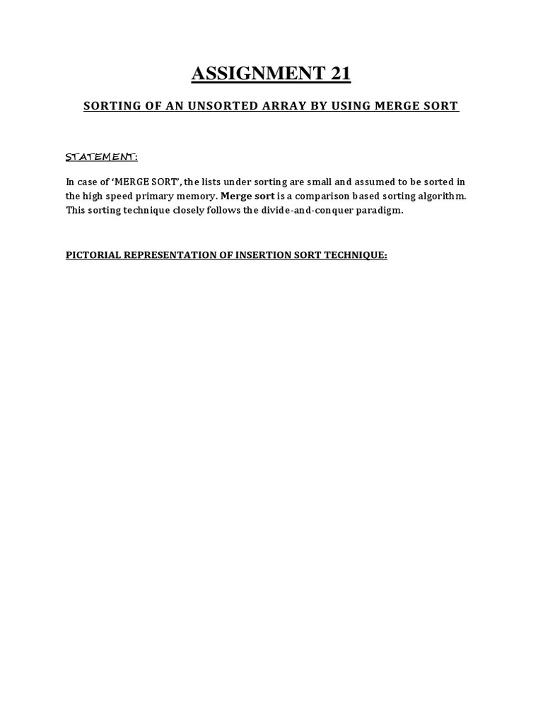 Assignment 21: Sorting of An Unsorted Array by Using Merge Sort | PDF ... Assignment 21: Sorting of An Unsorted Array by Using Merge Sort | PDF ...