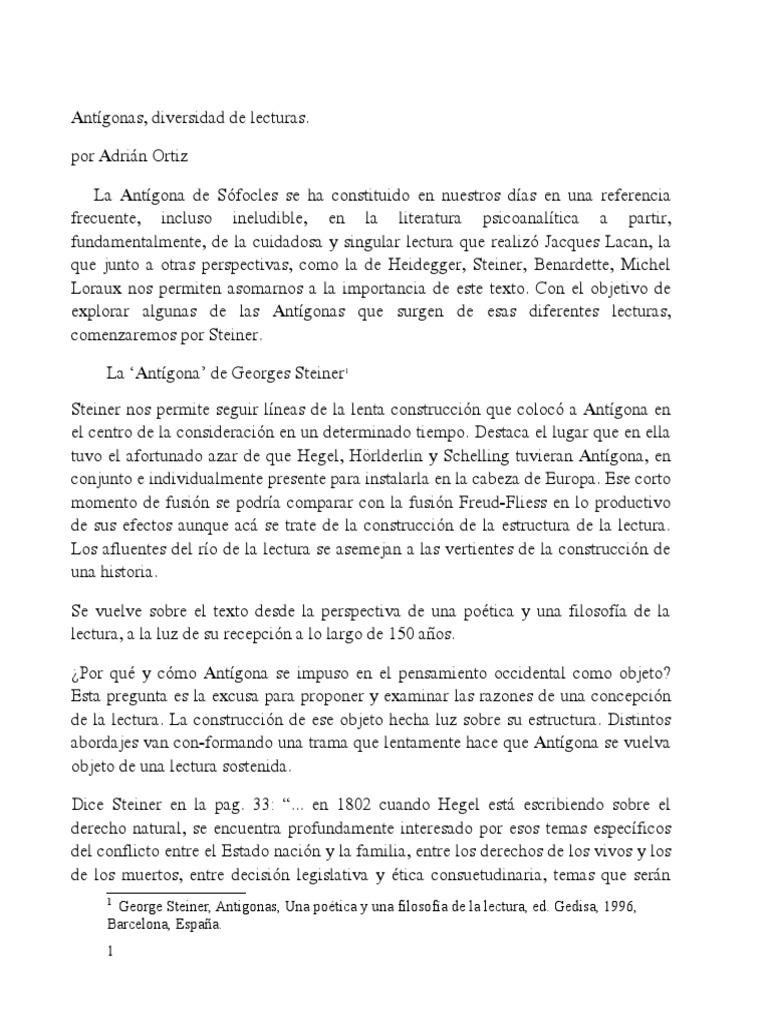 George Steiner, Antigonas, Una Poética y Una Filosofía de La Lectura ...