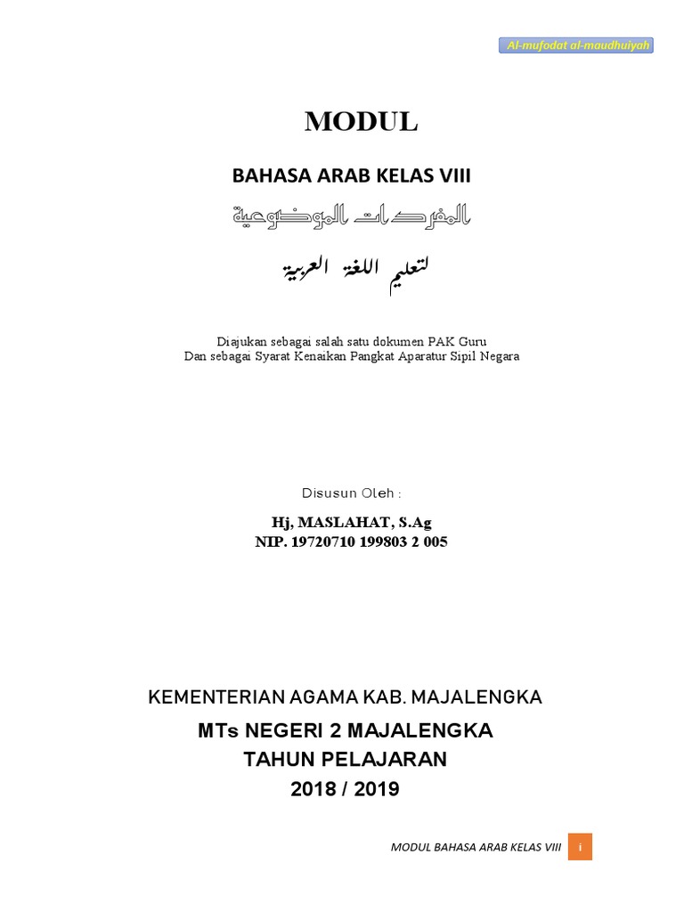 Modul B. Arab Kelas 8 Al-Mufrodat Al-Maudhuiyyah PDF | PDF