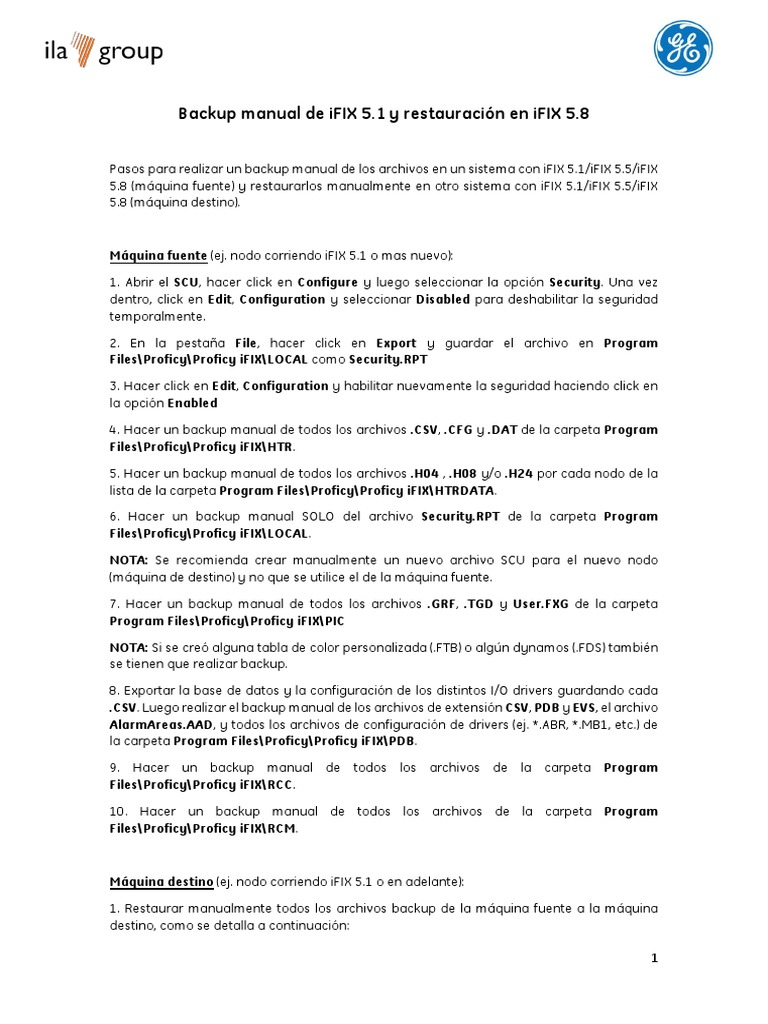 Backup y Restauracion Manual de IFIX 5.1 A IFIX 5.8 | PDF | Apoyo | Archivo de computadora
