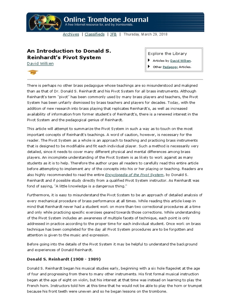 An Introduction To Donald S. Reinhardt's Pivot System | PDF | Brass ...