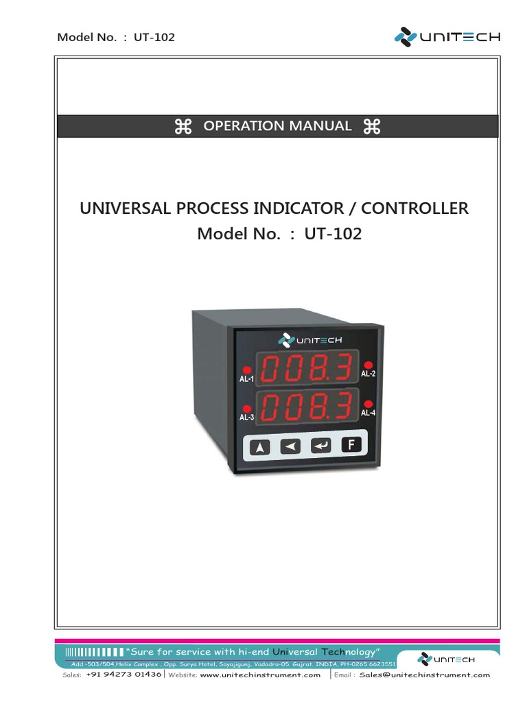 Model No.: UT-102 Universal Process Indicator / Controller: Operation ...