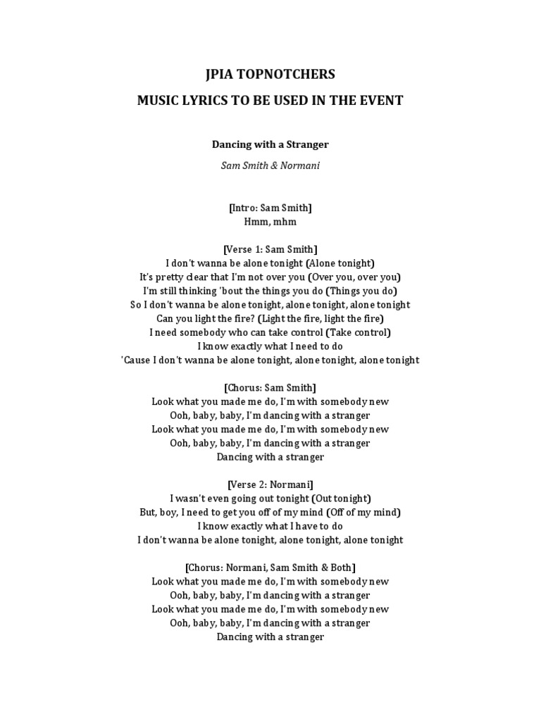 Jpia Topnotchers Music Lyrics To Be Used in The Event: Dancing With A ...