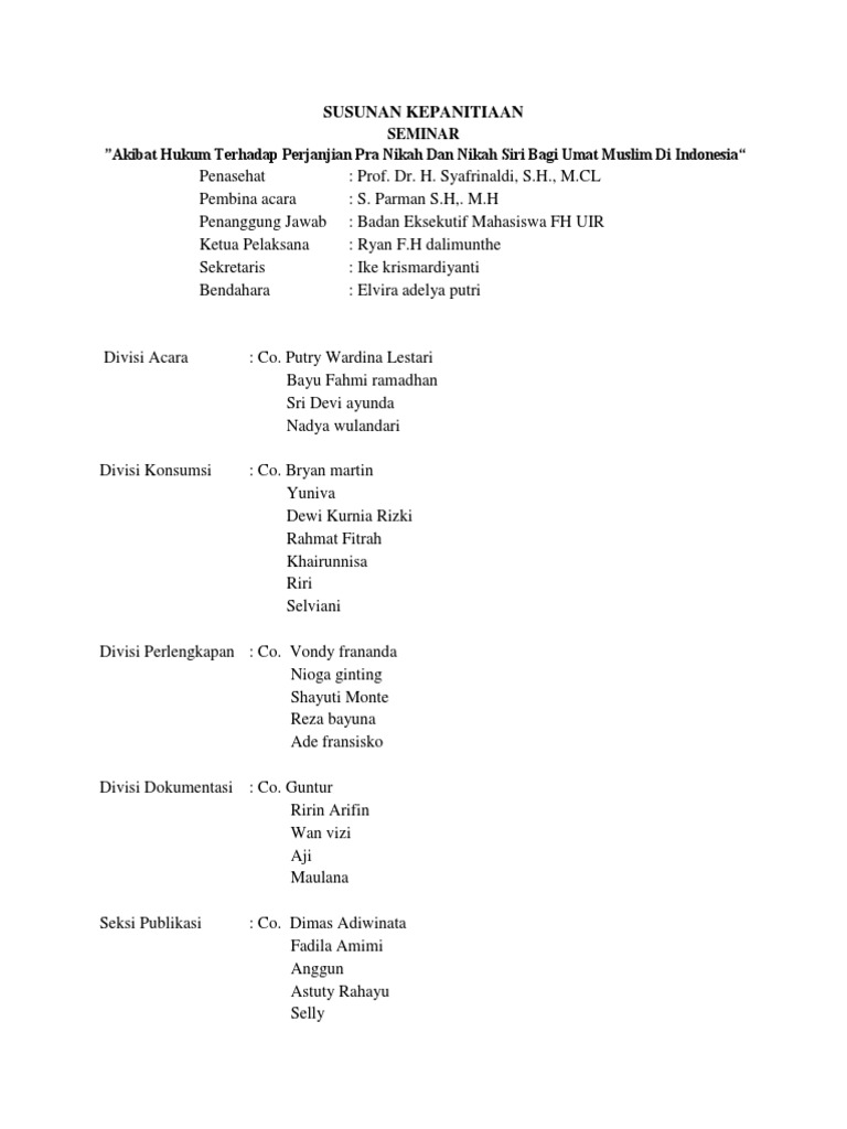 Susunan Kepanitiaan | PDF