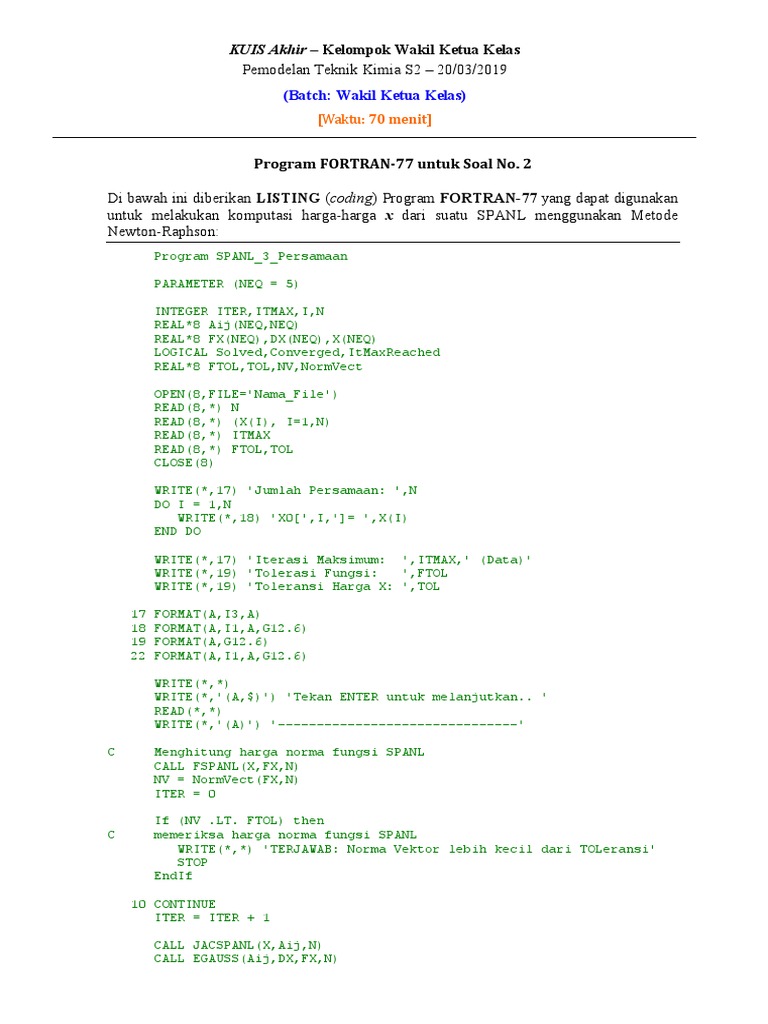 Solving Systems of Nonlinear Equations using the Newton-Raphson Method: A FORTRAN Program for ...