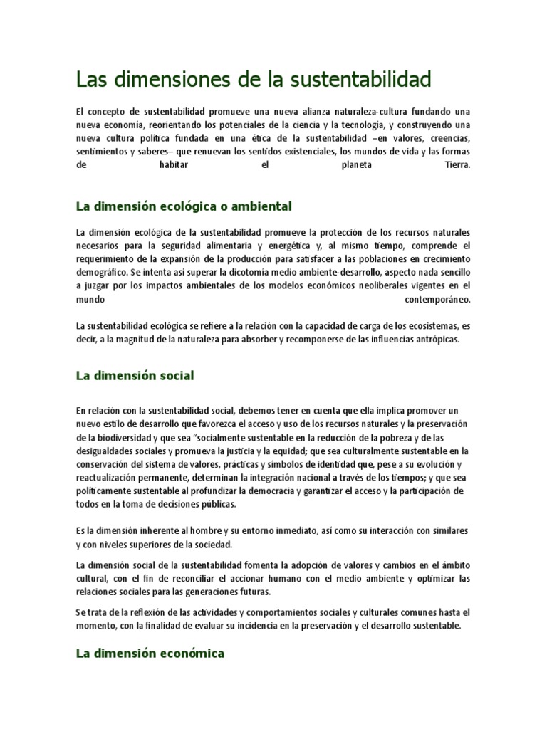 Las Dimensiones de La Sustentabilidad | PDF | Sustentabilidad | Desarrollo sostenible