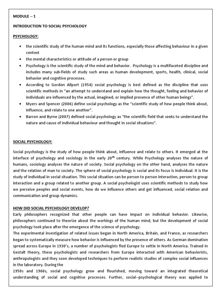 Module 1 - Introduction To Social Psychology | PDF | Social Group ...