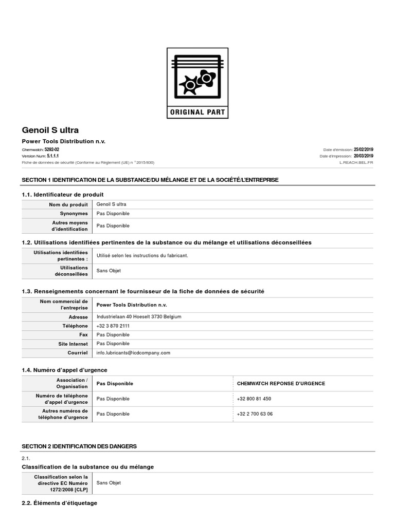 Fiche de données de sécurité Genoil S ultra | PDF | La combustion | Peau