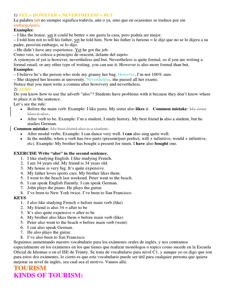 A Comprehensive Guide to Tourism Vocabulary for C1 Level Exams | PDF ...